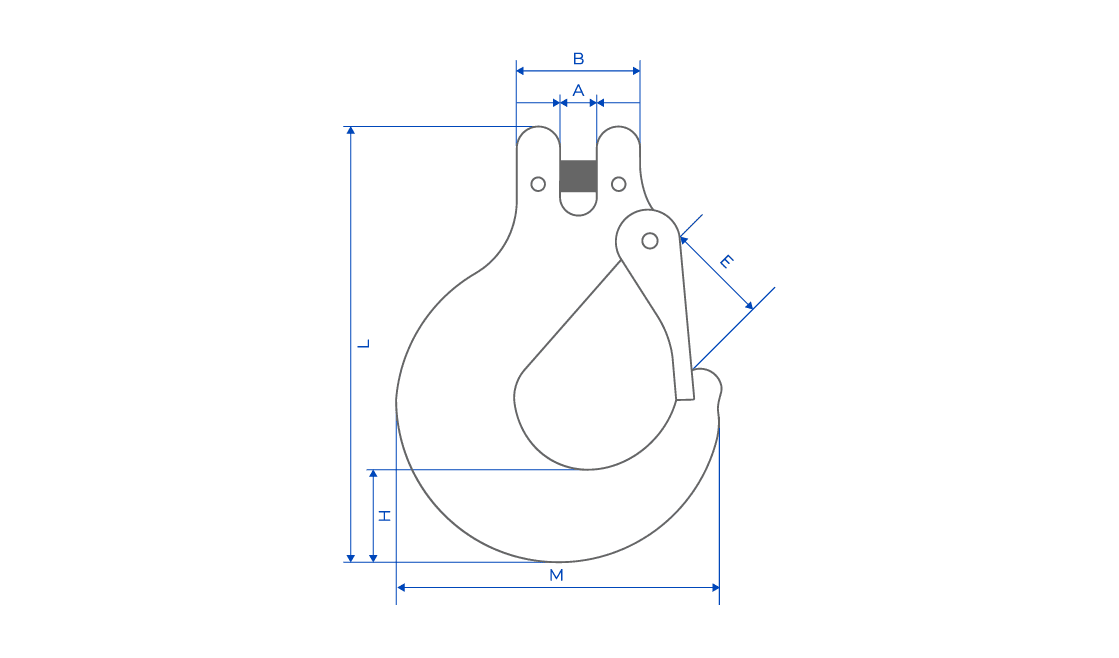 Gancho de eslinga con pestillo tipo clevis G100 | Aceros Proar